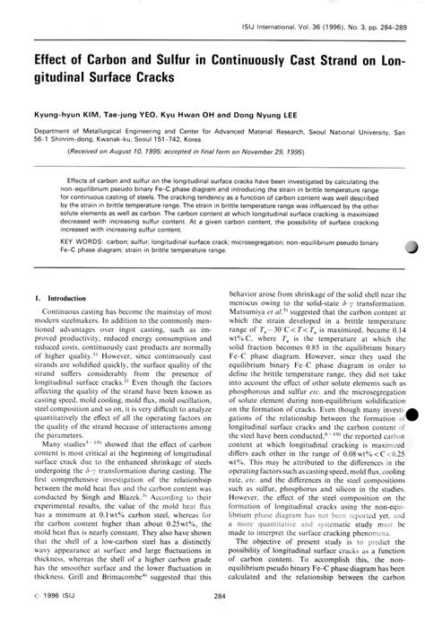 Pdf Effect Of Carbon And Sulfur In Continuously Cast Strand On Longitudinal Surface Cracks