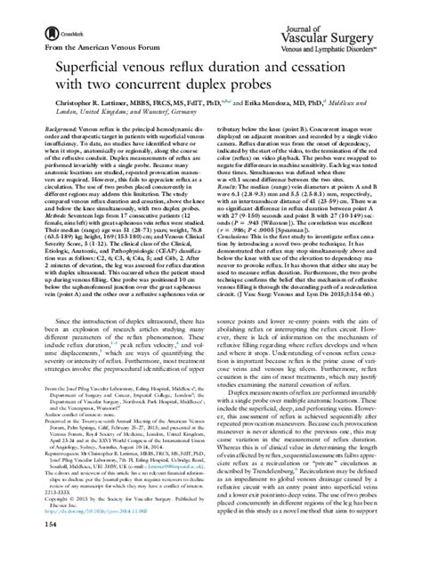 Pdf Superficial Venous Reflux Duration And Cessation With Two