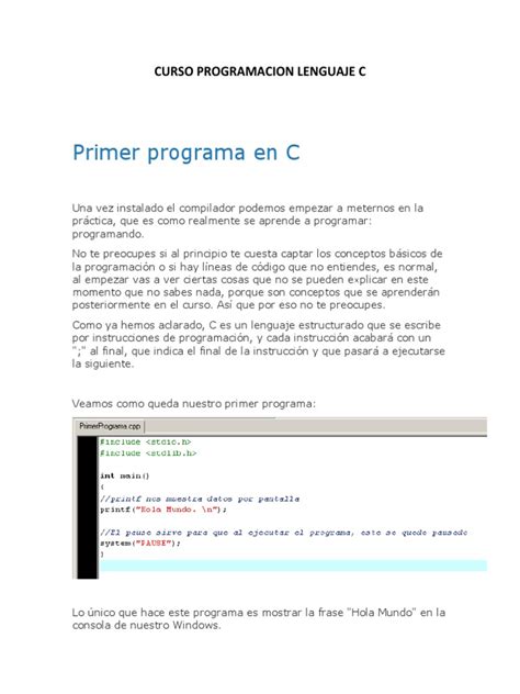 Curso Programacion Lenguaje C Pdf Tipo De Datos Lenguaje De Programación