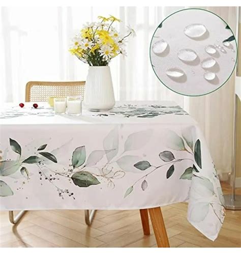 린넨테이블보 식탁테이블보 탁자 천 덮개 커버 봄 수채화 유칼립투스 직사각형 식탁보 주방 테이블 장식 방수 식 티몬