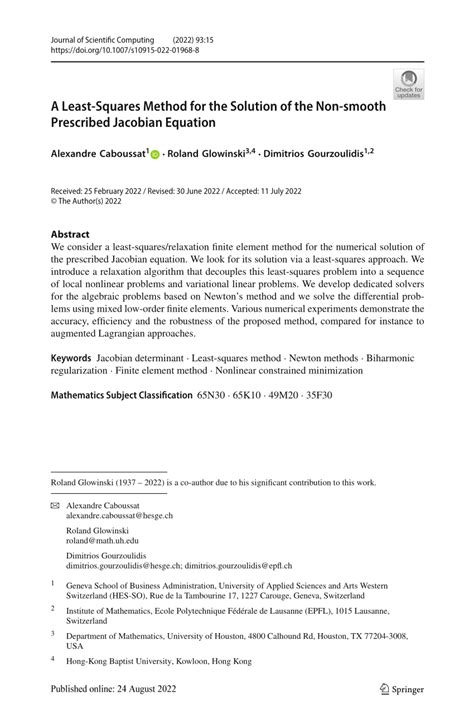 Pdf A Least Squares Method For The Solution Of The Non Smooth Prescribed Jacobian Equation