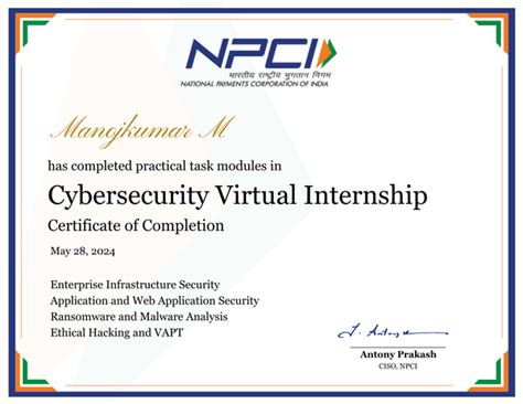 Manoj Kumar M On Linkedin Manojkumar M Has Successfully Completed The Cybersecurity Virtual