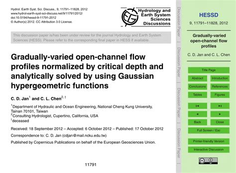PDF Gradually Varied Open Channel Flow Profiles Normalized By Critical Depth And Analytically