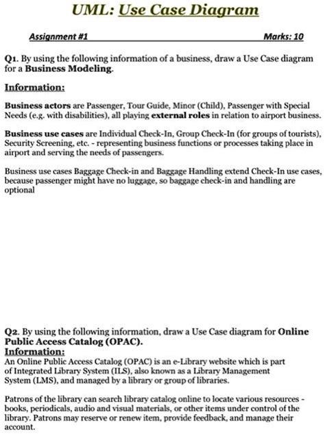 UML Use Case Diagram Assignment Marks Q By Using The Following Information Of A