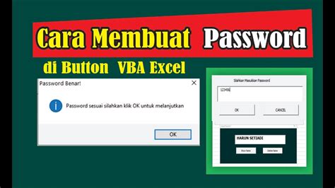 cara membuat password pada tombol atau button vba excel youtube