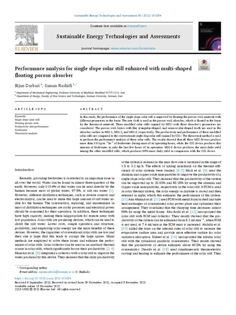 performance analysis for single slope solar still enhanced with multi