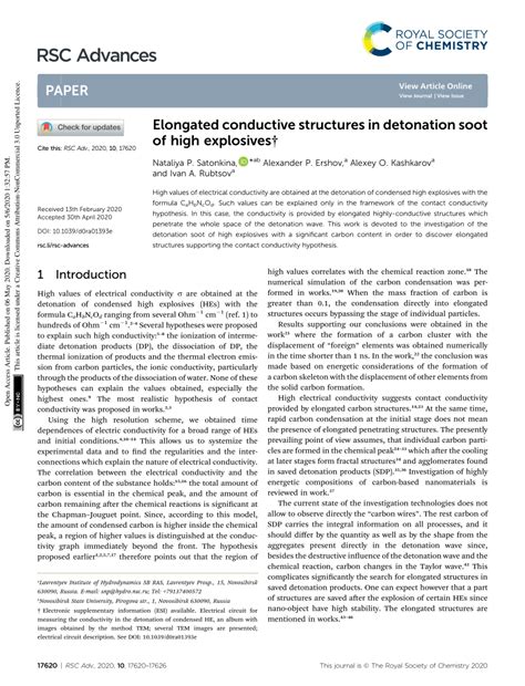 Pdf Elongated Conductive Structures In Detonation Soot Of High Explosives