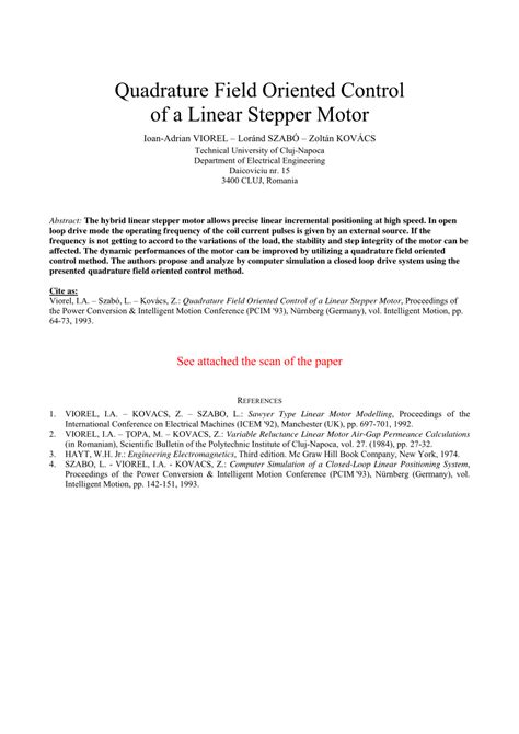 Pdf Quadrature Field Oriented Control Of A Linear Stepper Motor
