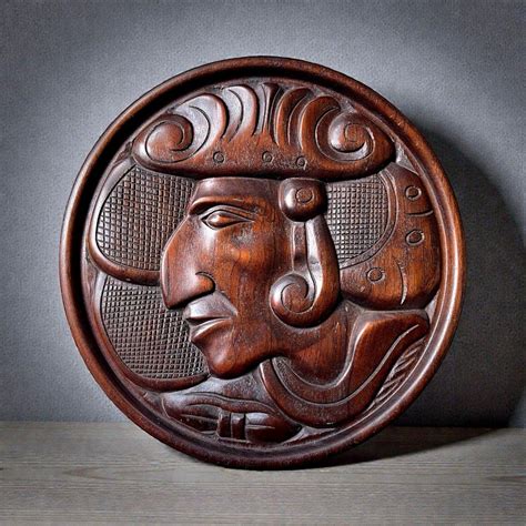 Vintage Hand Carved Honduran Mahogany Mayan Plaque 12 Wall Art