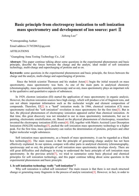 Pdf Basic Principle From Electrospray Ionization To Soft Ionization Mass Spectrometry And