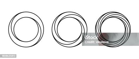 불가능한 원 모양 세트입니다 라인 착시 링 뫼비우스 띠의 윤곽을 그립니다 무한 루프 추상적인 비현실적인 기하학적 형태 선형 퍼즐 디자인 요소 로고 아이콘 라벨 태그 벡터
