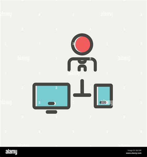 Man With Computer Set Thin Line Icon Stock Vector Image And Art Alamy