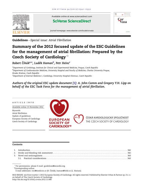 Pdf Summary Of The 2012 Focused Update Of The Esc Guidelines For The Management Of Atrial