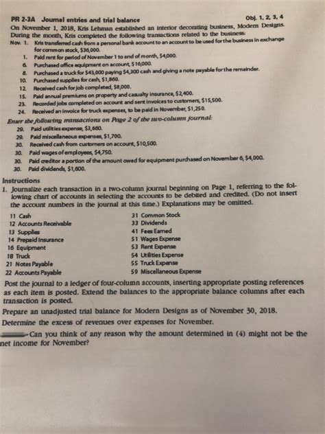 solved obj 1 2 3 4 pr 2 3a journal entries and trial