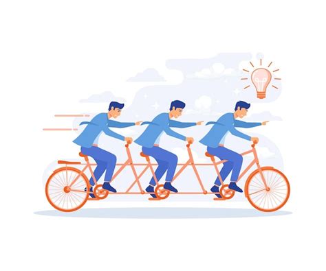 Premium Vector Creative Idea Teamwork Concept Business Team Riding Tandem Bicycle Cooperation