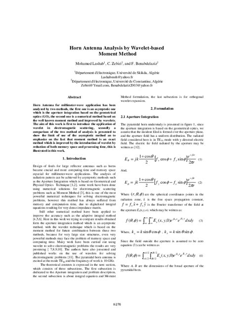 Pdf Horn Antenna Analysis By Wavelet Based Moment Method