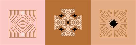 벡터 최소 기하학적 일러스트 세트 트렌디한 추상적 미적 선형 컴포지션 프린트 프레임 및 그래픽 디자인 요소 0명에 대한 스톡