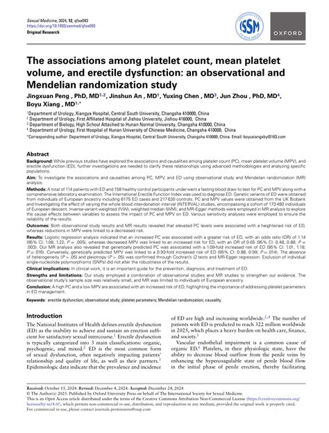 Pdf The Associations Among Platelet Count Mean Platelet Volume And Erectile Dysfunction An