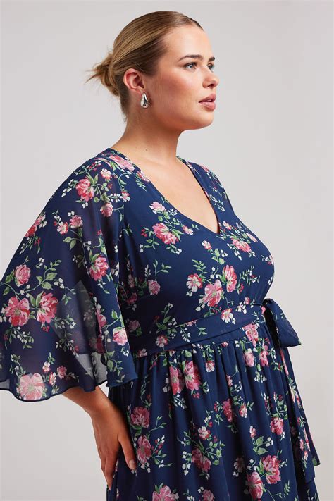 Yours London Plus Size Navy Blue Floral Print Tiered Maxi Dress Yours