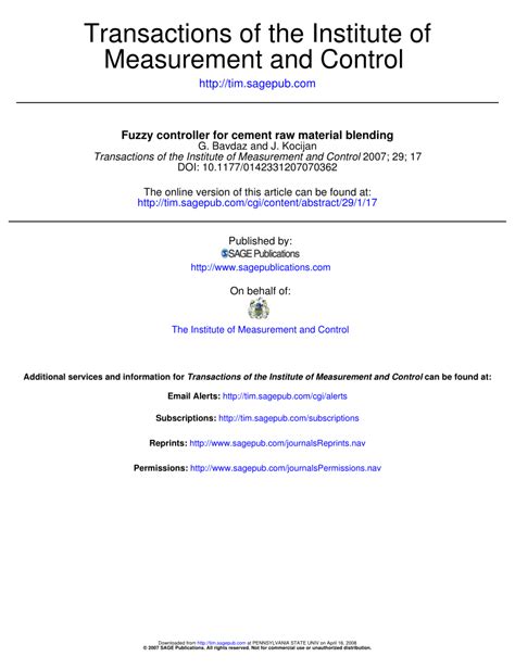 Pdf Fuzzy Controller For Cement Raw Material Blending