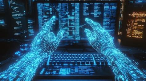 Futuristic Hands Typing On A Digital Keyboard Premium Ai Generated Image