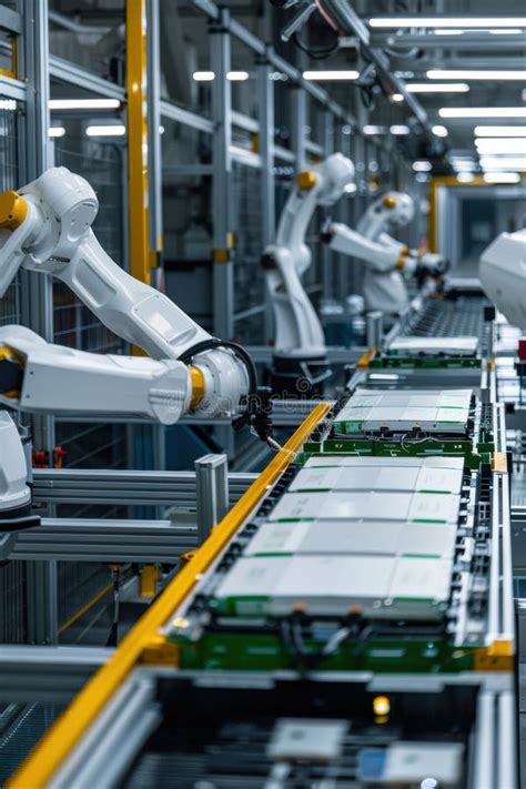 Futuristic Clean Energy Battery Production Facility With Robotic Assembly For Renewable Storage
