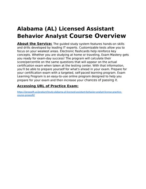 Alabama Al Licensed Assistant Behavior Analyst Course Overview Customizable Tests Allow You