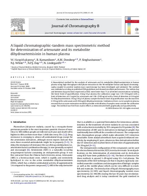 Pdf A Liquid Chromatographic Tandem Mass Spectrometric Method For Determination Of Artesunate