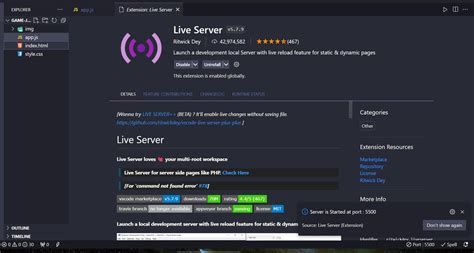 A Extensão Do Live Server Não Está Funcionando O Index Não Abre Com O