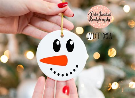 Snowman Face Christmas Ornament Decal Uv Dtf Transfer 23 Inches For