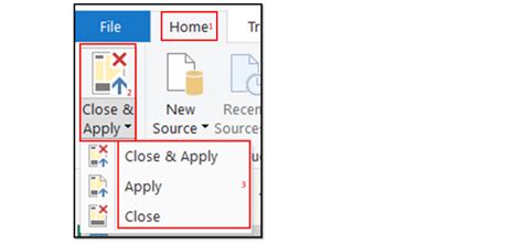 home tab in query editor close close and apply apply options in home