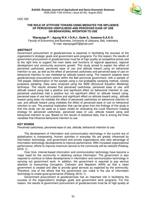 Pdf The Role Of Attitude Toward Using Mediates The Influence Of Perceived Usefulness And