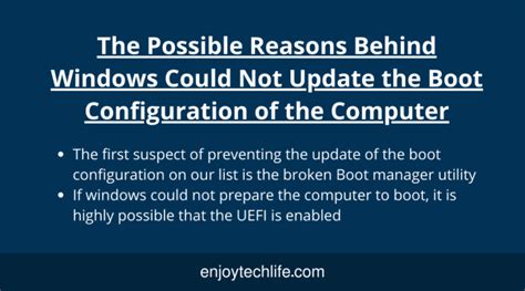 FIXED Windows Could Not Update Computers Boot Configuration Enjoytechlife