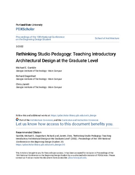Pdf Rethinking Graduate Architectural Design Pedagogy