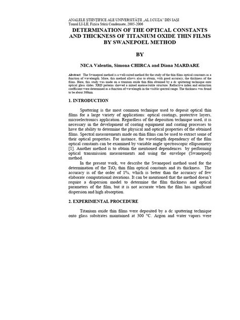 Determination Of The Optical Constants And Thickness Of Titanium Oxide