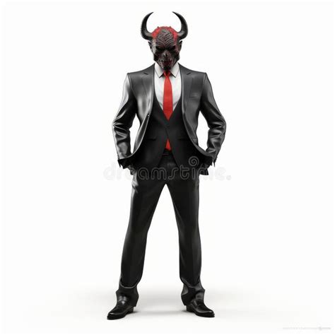 Realistic 3d Demon In Suit Full Body Devil Horned Man Stock