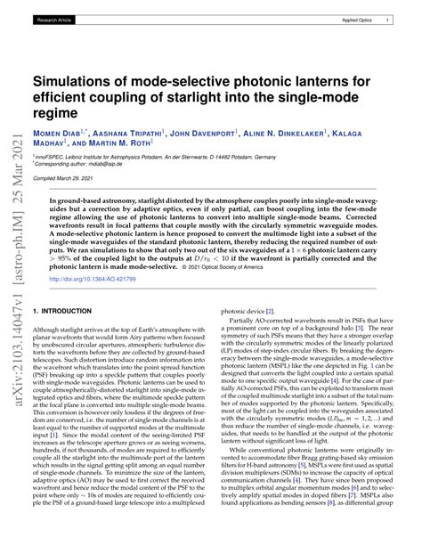 Pdf Simulations Of Mode Selective Photonic Lanterns For Efficient Coupling Of Starlight Into