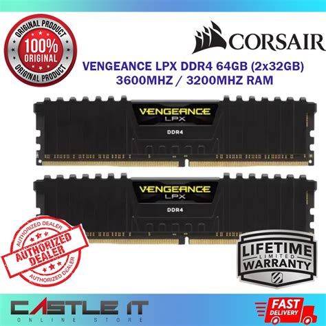 Corsair Vengeance Lpx Ddr4 64gb 2x32gb 3600mhz 3200mhz Black Kit Ram Memory Performance