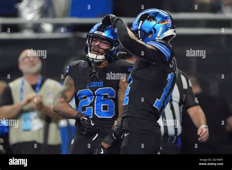 Detroit Lions Running Back Jahmyr Gibbs 26 Celebrates His Touchdown Run Against The Minnesota