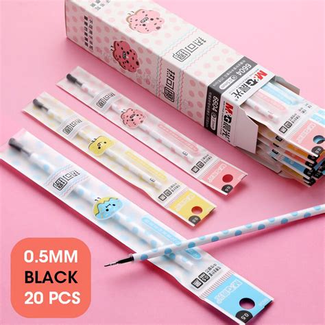m and g 20 개 몫 지울 수있는 젤 잉크 펜 리드와 귀여운 지우개 펜 리드 0 5mm 쓰기 지우개 리필 학교 블랙 블루