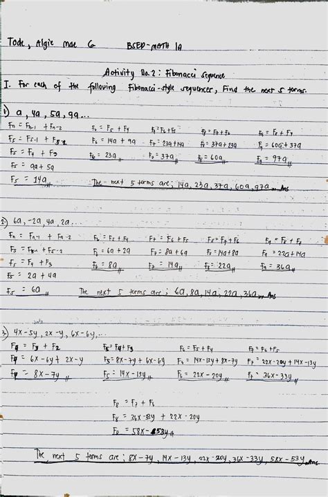 Activity No Fibonacci Sequence BSEd Mathematics Studocu