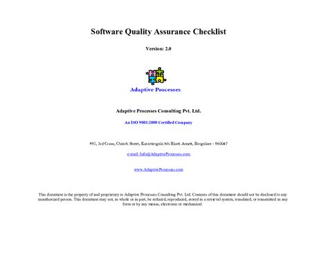 Software Quality Assurance Checklist Template Excel XLS