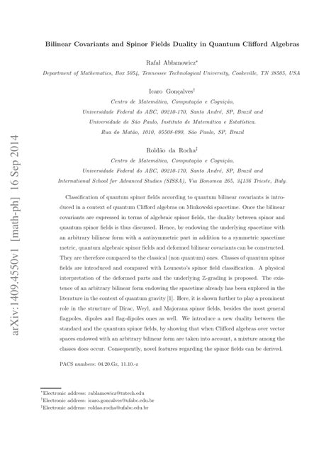 Pdf Bilinear Covariants And Spinor Fields Duality In Quantum Clifford Algebras