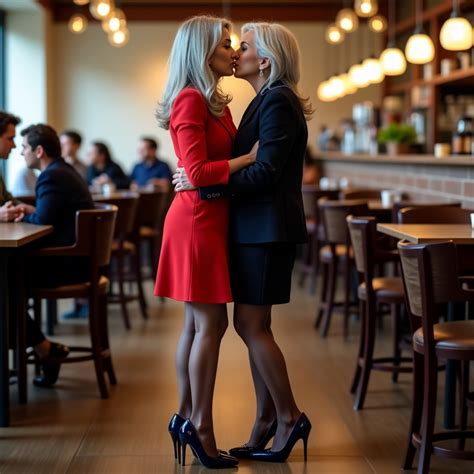 Their Shoes Touch Each Others Grey Hair Kiss Red Dress And Taupe Dress