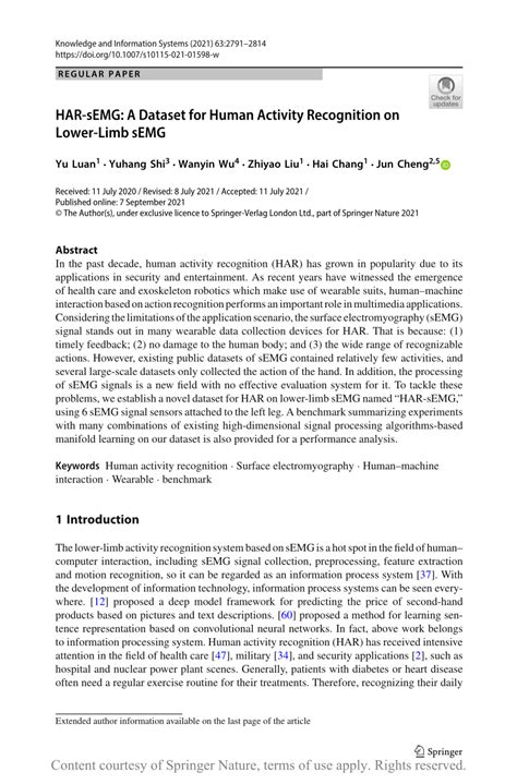 Har Semg A Dataset For Human Activity Recognition On Lower Limb Semg Request Pdf