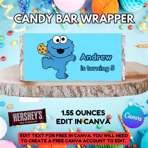 Cookie Monster Candy Bar Label Favors Printable Cookie Monster Candy Girly Girl Tutus