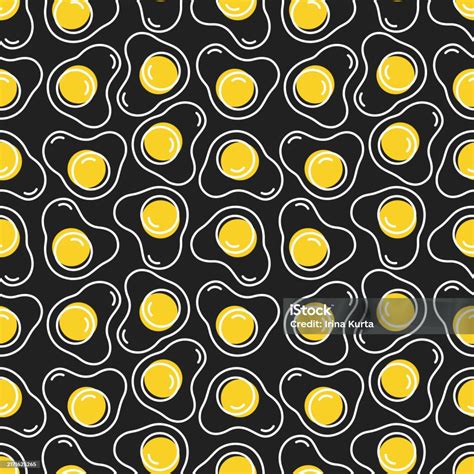 스크램블 에그 완벽 한 패턴입니다 검은 배경에 라인 아트 스타일 템플릿입니다 벡터 일러스트 레이 션 0명에 대한 스톡 벡터 아트 및 기타 이미지 Istock