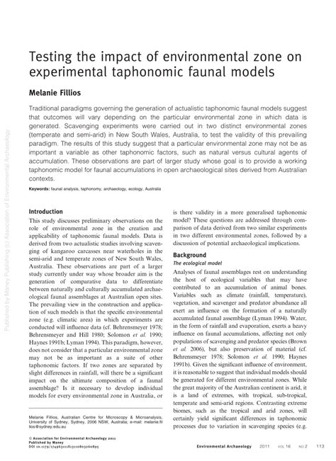 Pdf Testing The Impact Of Environmental Zone On Experimental Taphonomic Faunal Models