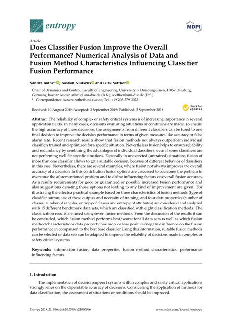 Pdf Does Classifier Fusion Improve The Overall Performance Numerical