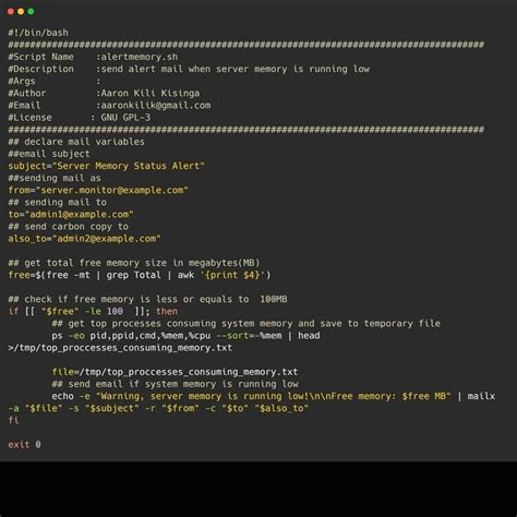 Shell Script To Send Email Alerts When Server Memory Low Server